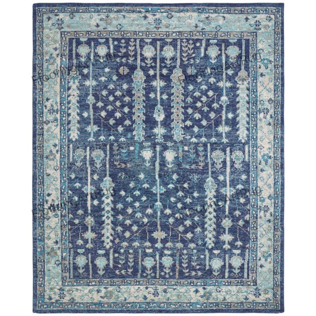 9x12 10x14 12x15 Blue Colour Floral Rug Large Size Oushak Rug Luxury ...