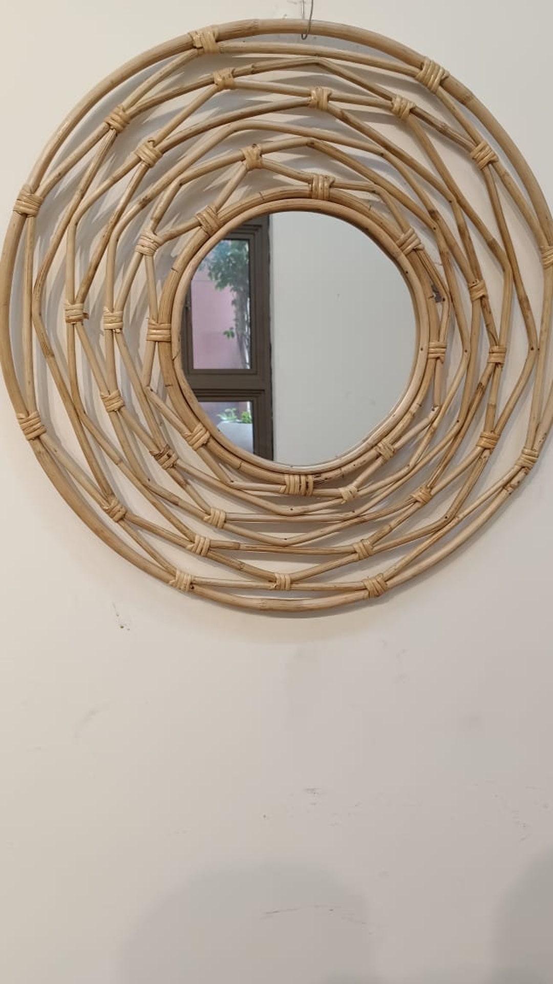 Bamboo Round Jal Mirror, Mirror Wall Decor, Round Mirror of Natural ...