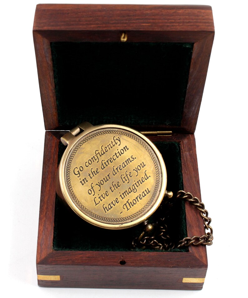 Go Confidently Engraved Compass With Wooden Case, Direction, Camping ...