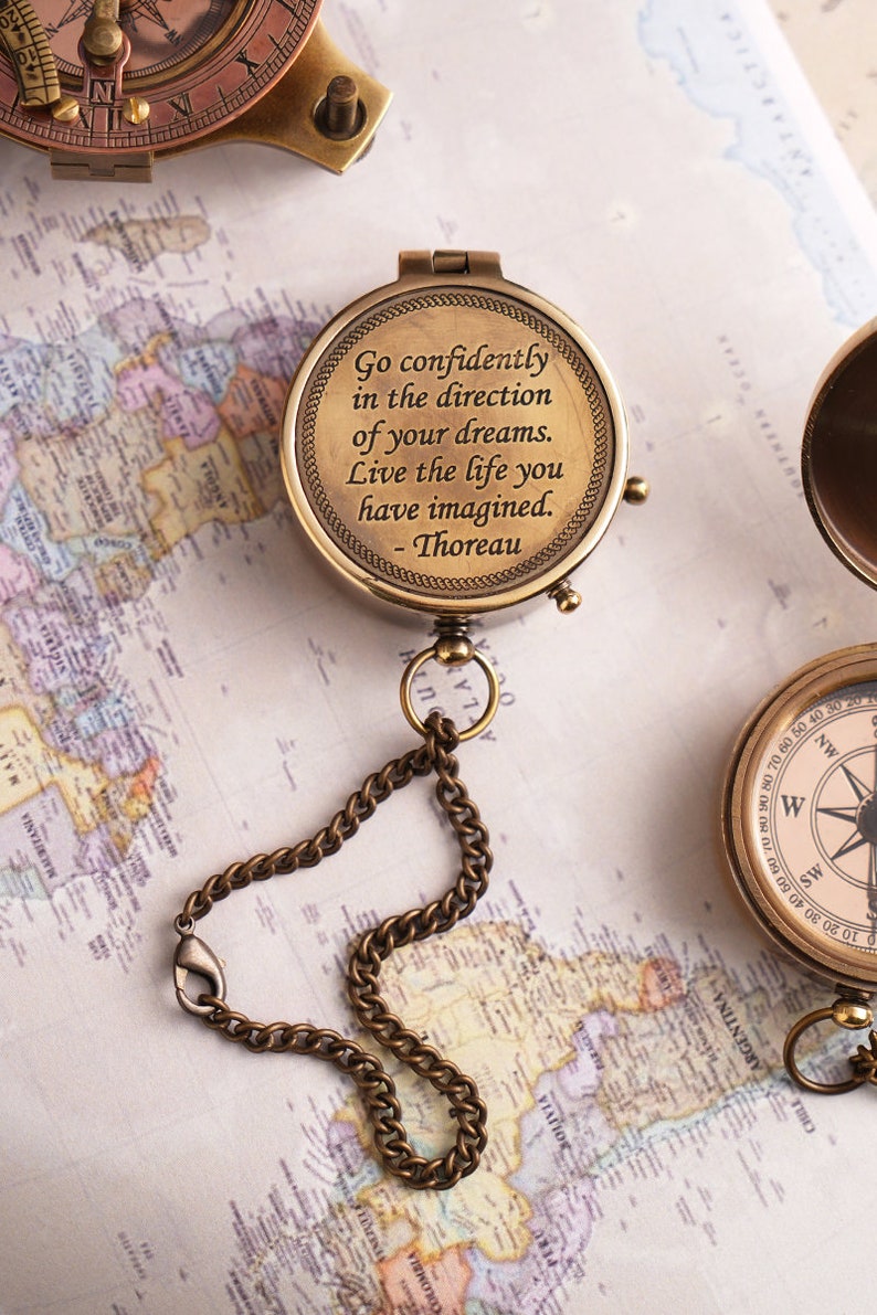 Go Confidently Engraved Compass With Wooden Case, Direction, Camping ...