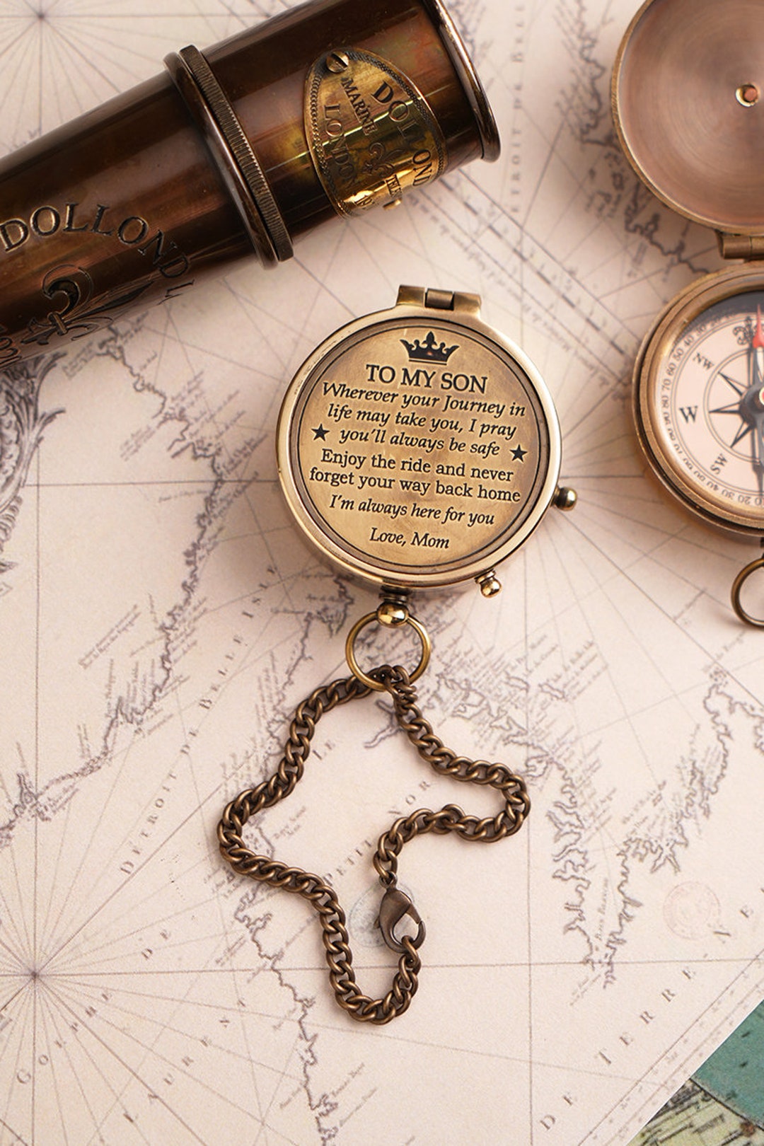 To My Son, Love Mom Antiquelook Pocket Compass Replica of Vintage ...