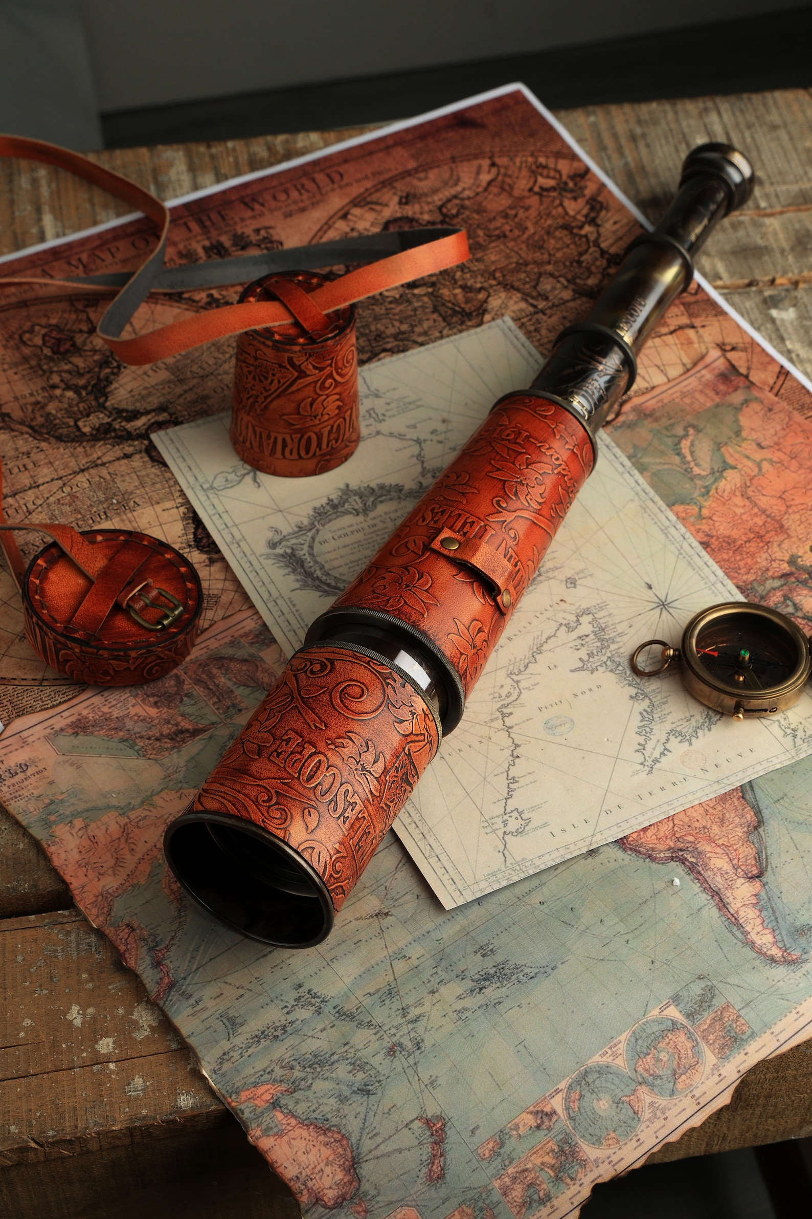 32''ship Captain Brass Telescope With Spy Glass & Leather Case Gift ...