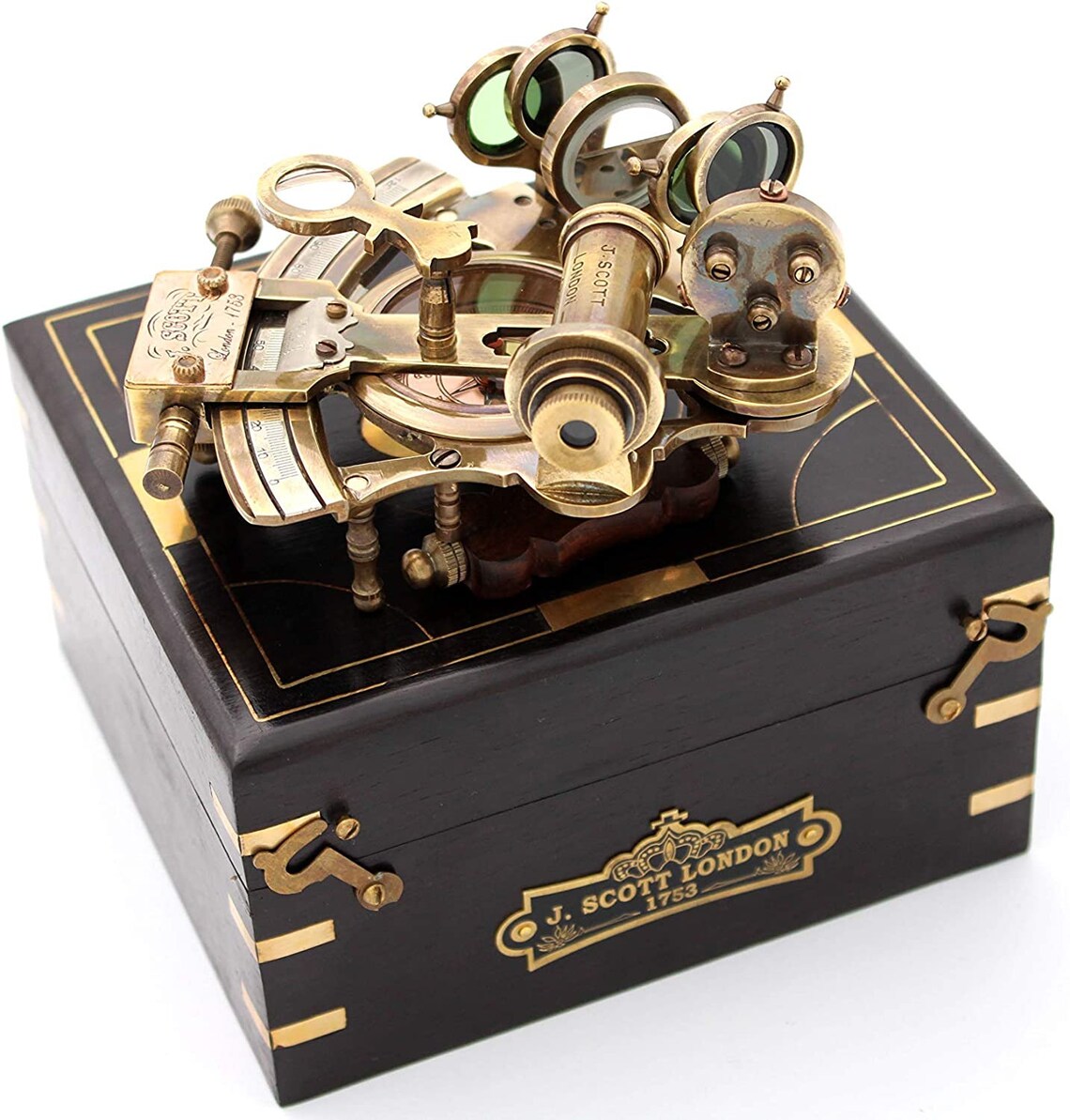Astrolabe Brass Sextant Inbuild Compass With Hardwood Box. Nautical ...