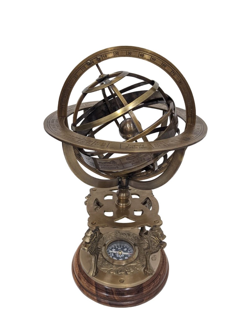 Brass Armillary Sphere Globe Replica Art With Compass on Base ...