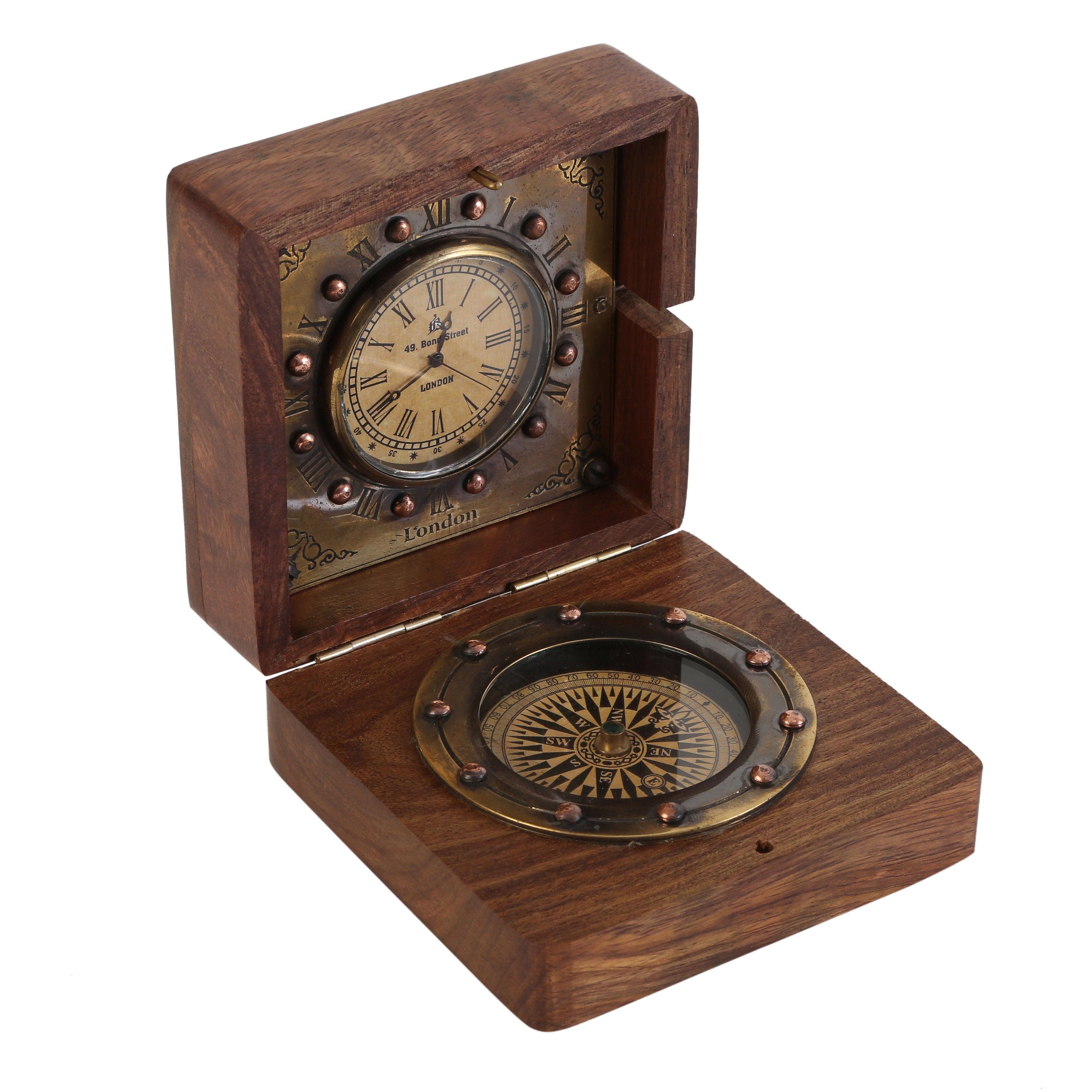 Authentic Clock Compass in Rose Wood Box, Replica Art Product Best Gift ...