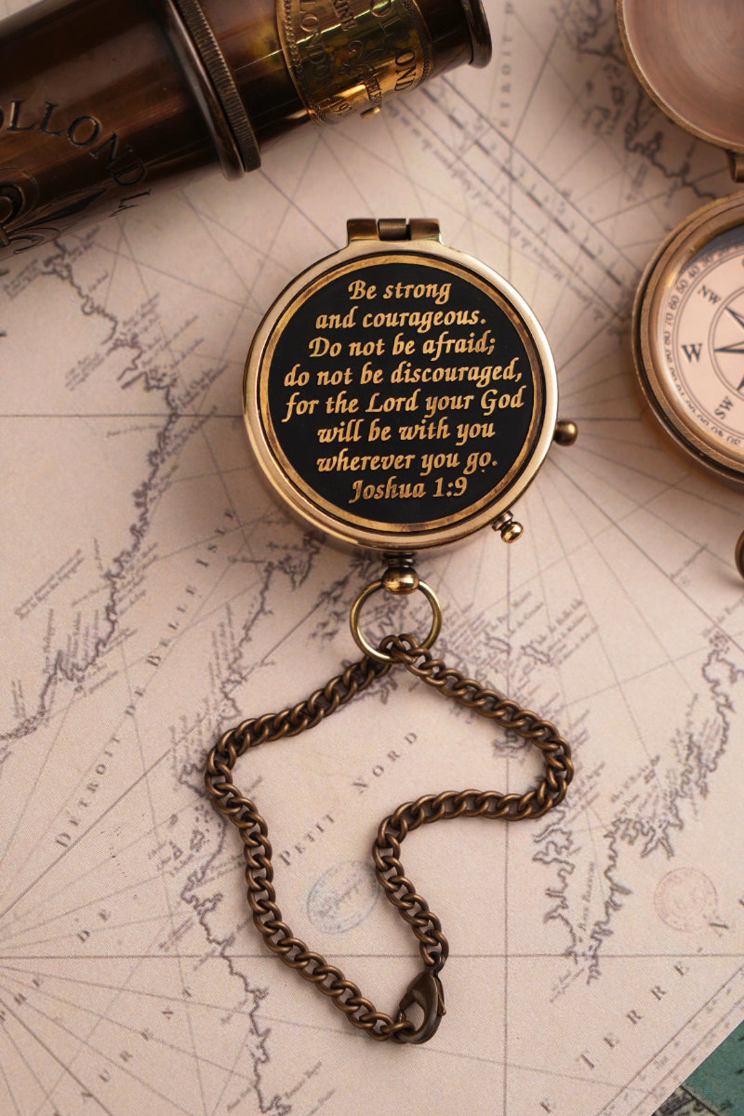 Be Strong and Courageous Do Not Be Afraid Brass Engraved Black Dial ...