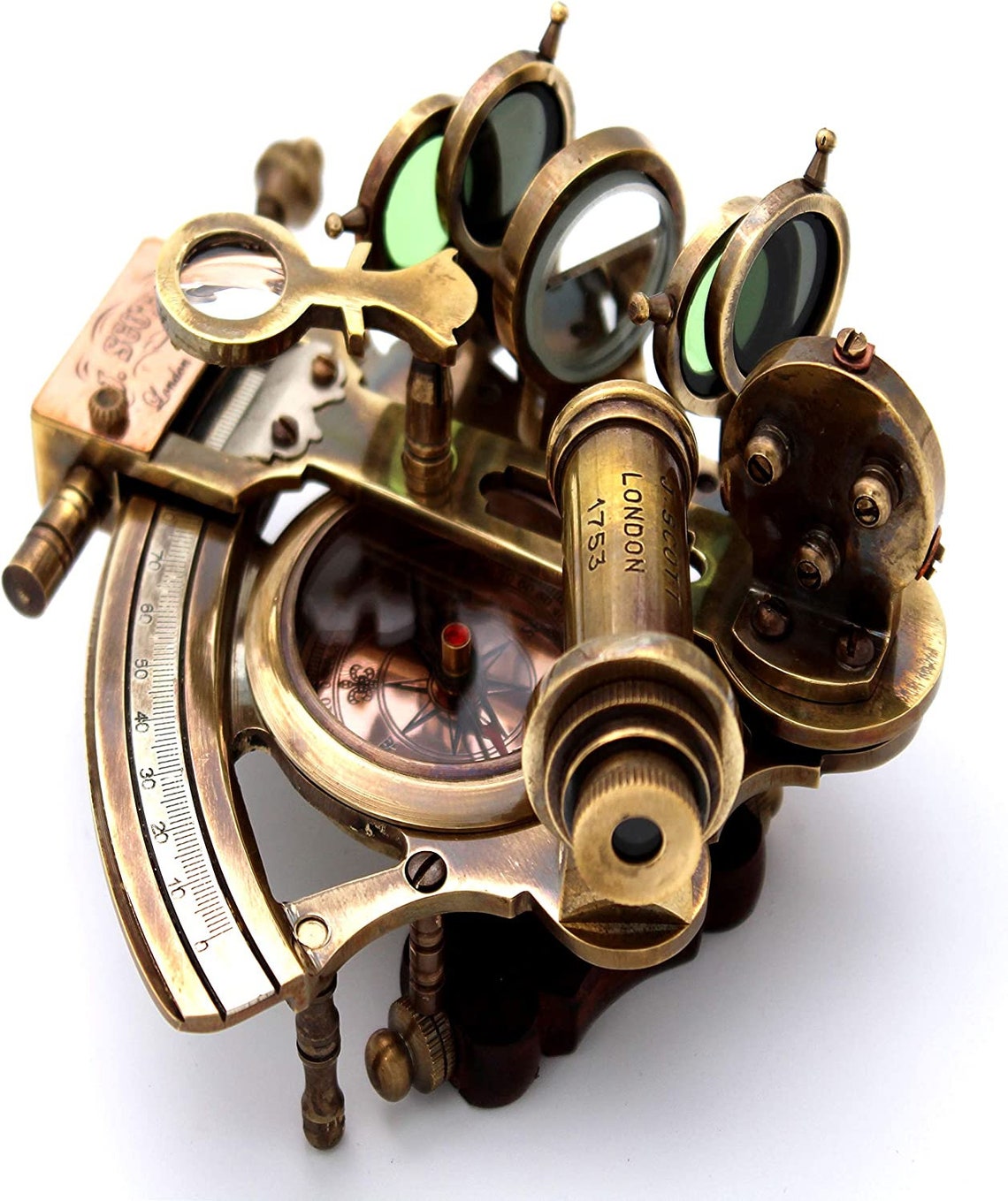 Astrolabe Brass Sextant Inbuild Compass With Hardwood Box. Nautical ...