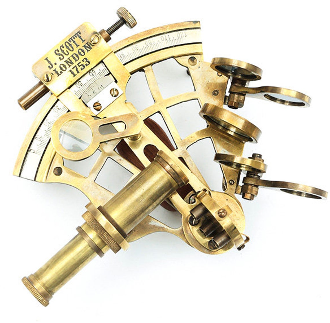 J. Scott London Brass Ship History Sextant With Hardwood Box Nautical ...