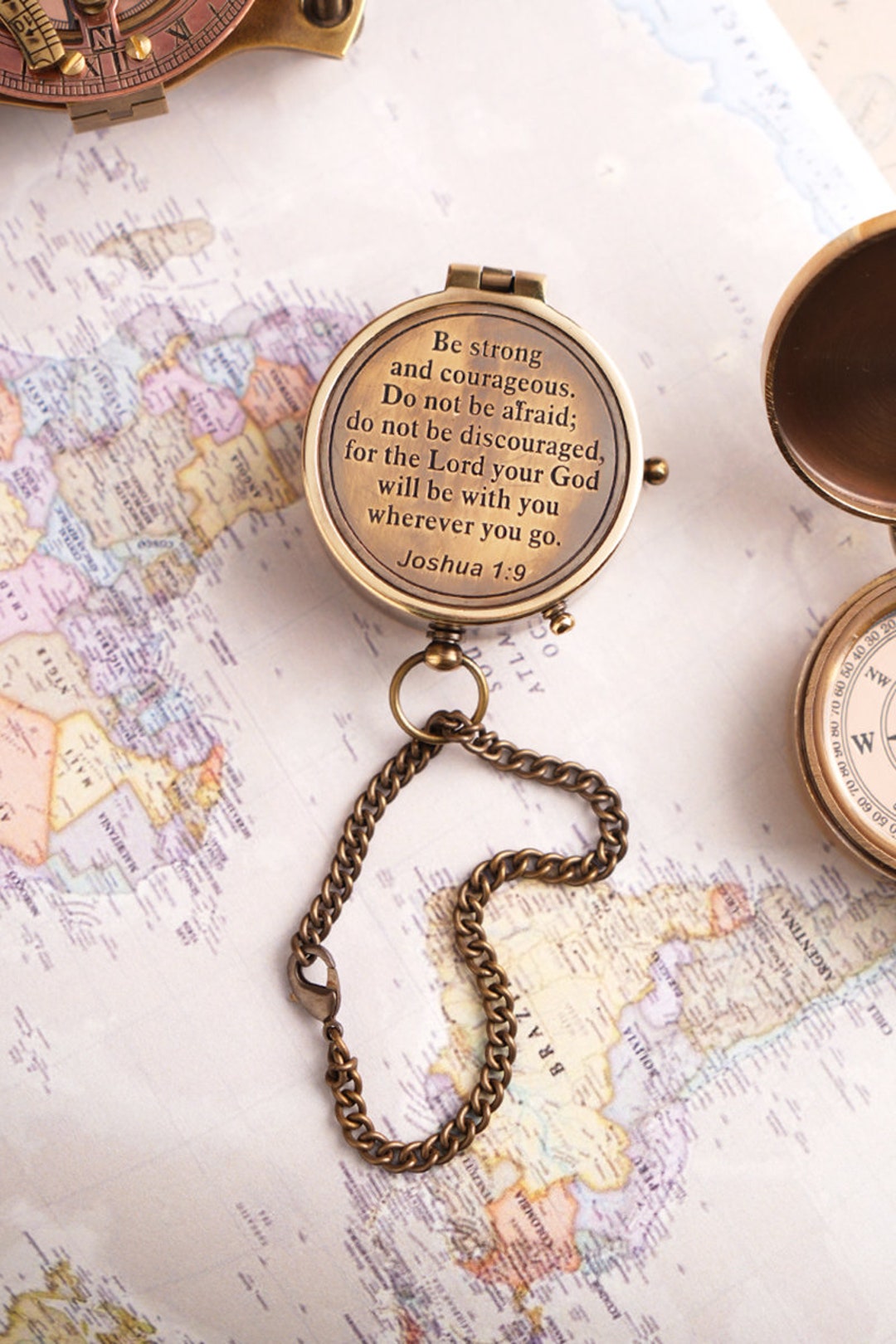 Be Strong Brass Compass for Confirmation, Baptism, Birthday, Graduation ...