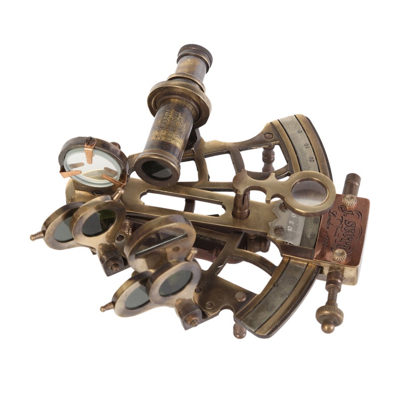 J. Scott London Brass Ship History Sextant With Hardwood Box. Nautical ...