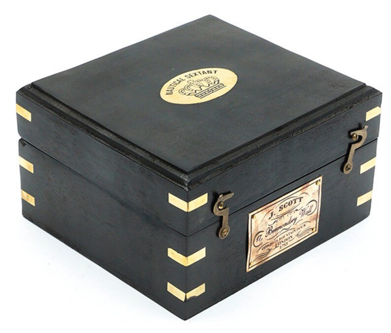 J. Scott London Brass Ship History Sextant With Hardwood Box Nautical ...