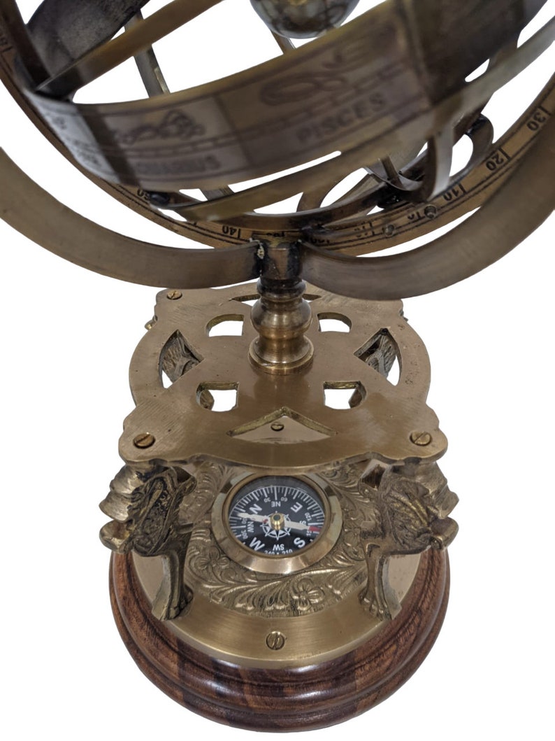 Brass Armillary Sphere Globe Replica Art With Compass on Base ...