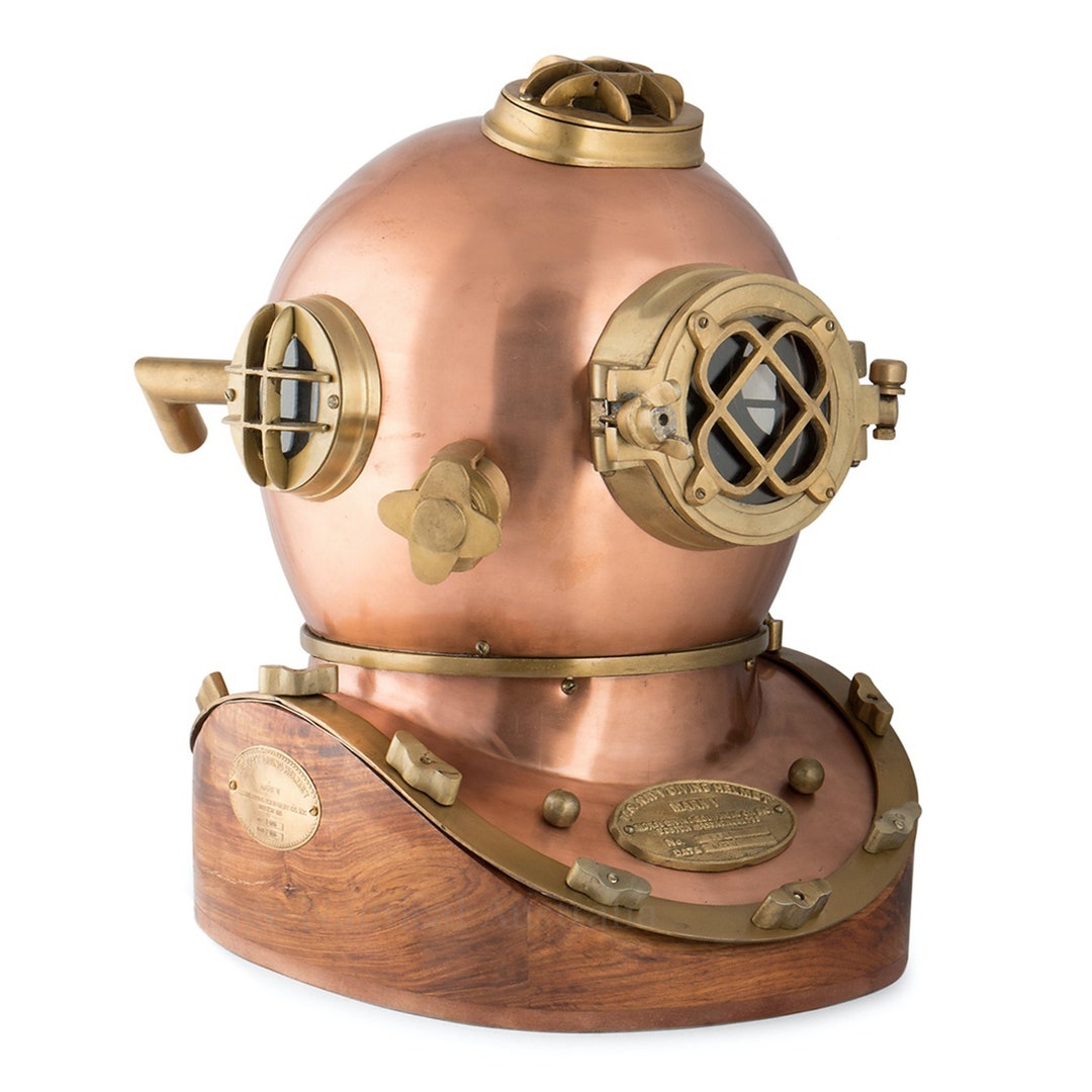 Replica Art Marine Divers |diving Helmet With Wooden Base Scuba Diving ...