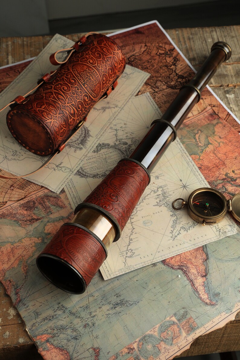 Telescope Half Leather Carving 20 Inches Functional Brass Nautical ...