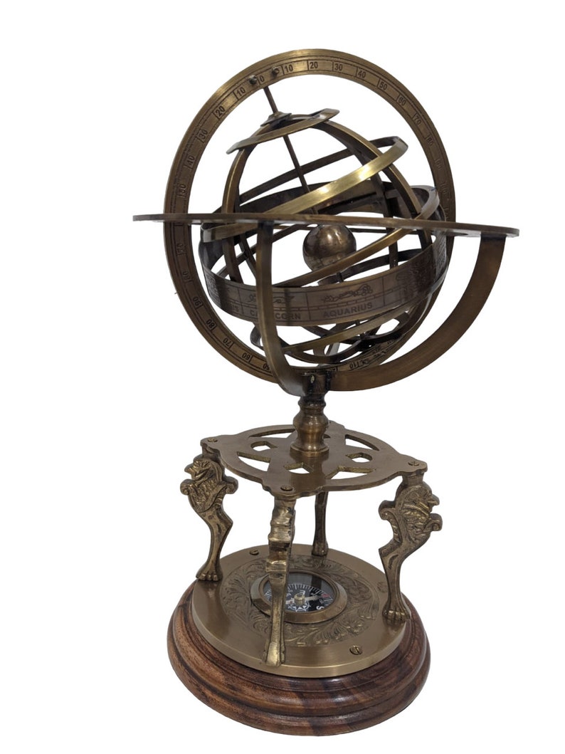 Brass Armillary Sphere Globe Replica Art With Compass on Base ...