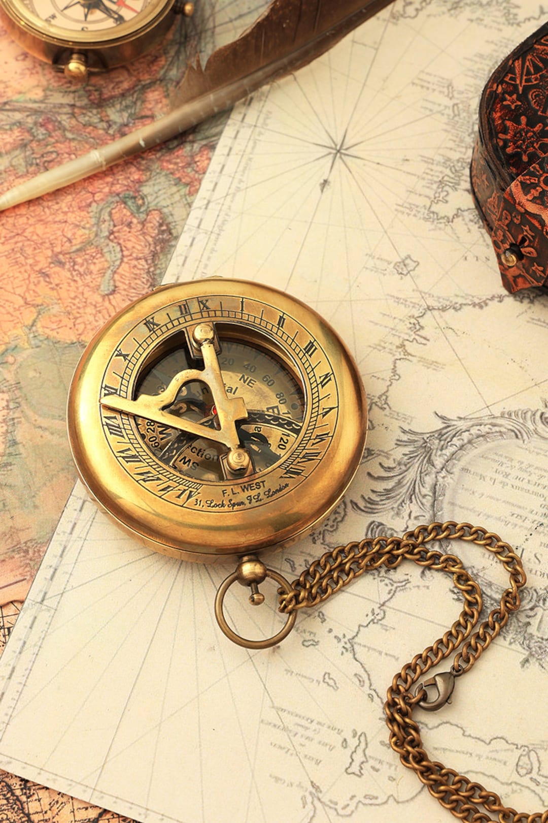 Sundial Compass, Steampunk Brass Sundial Compass, Sundial Watch With ...