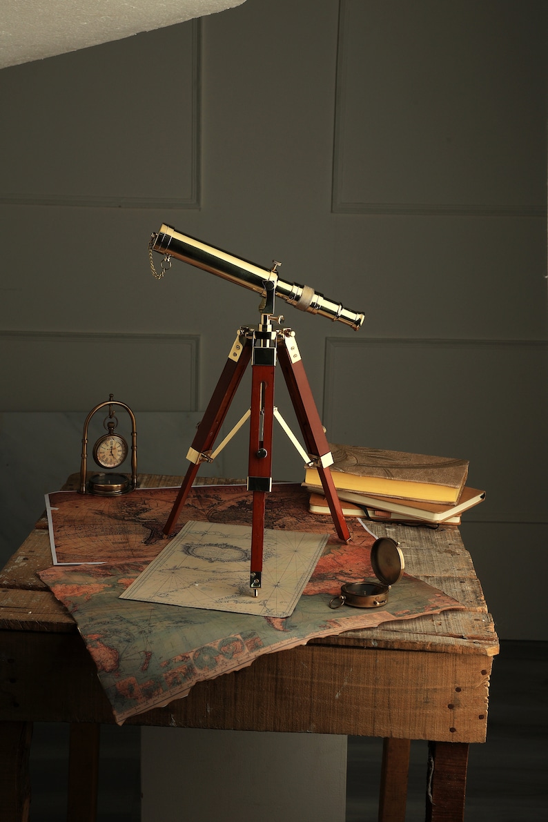 Brass Telescope on Tripod Stand Use for Home Decor & Table Accessory ...