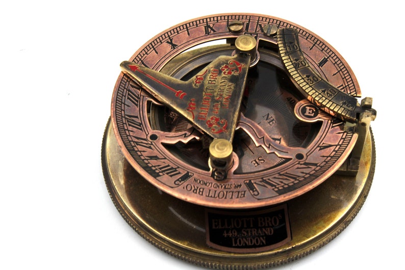 Compass NAVIGATIONAL Instrument - Marine Sundial Compass With Leather Case & Calendar Brass ...