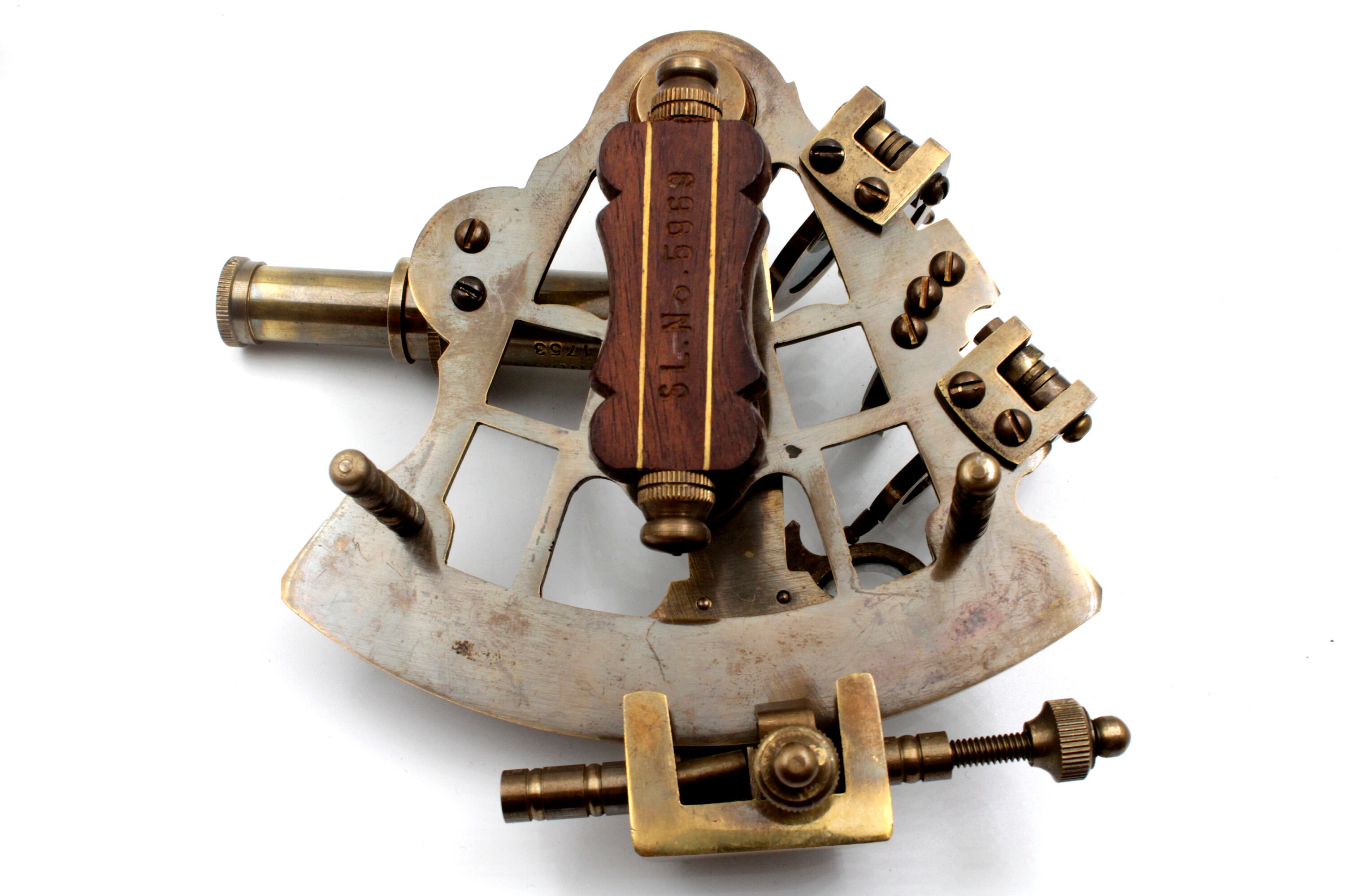 J. Scott London Brass Ship History Sextant With Hardwood Box Nautical ...