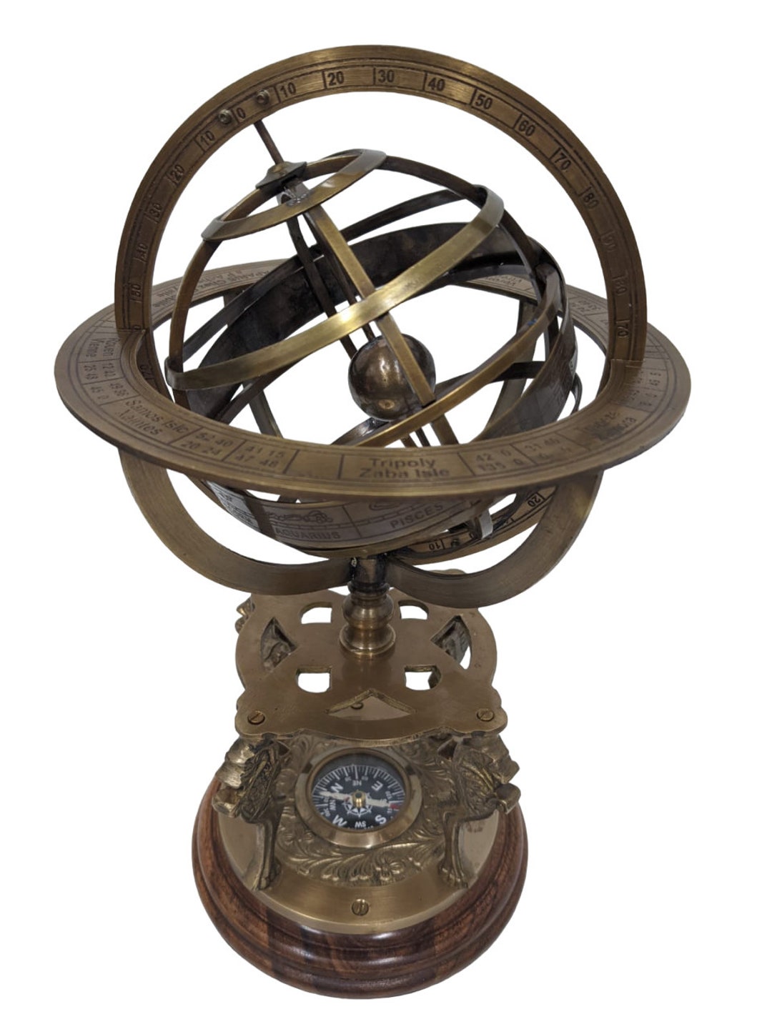 Brass Armillary Sphere Globe Replica Art With Compass on Base ...