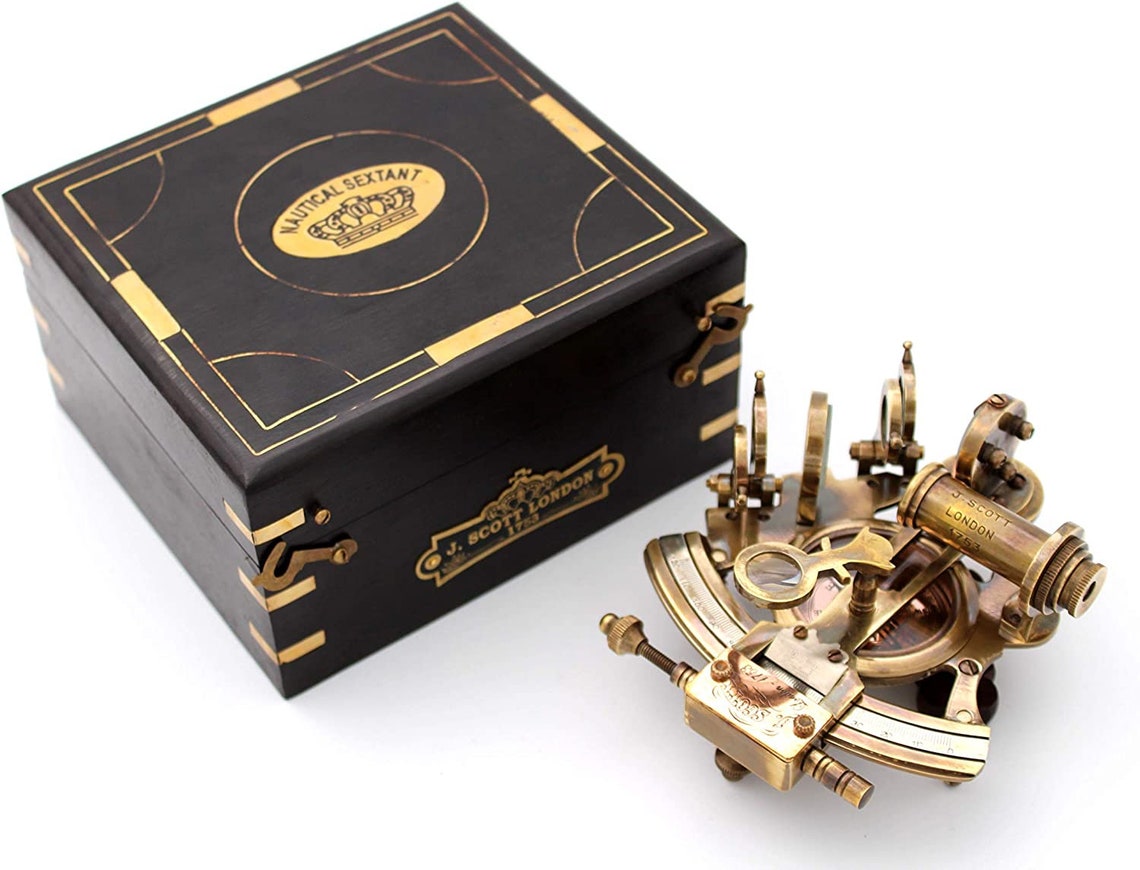 Astrolabe Brass Sextant Inbuild Compass With Hardwood Box. Nautical ...