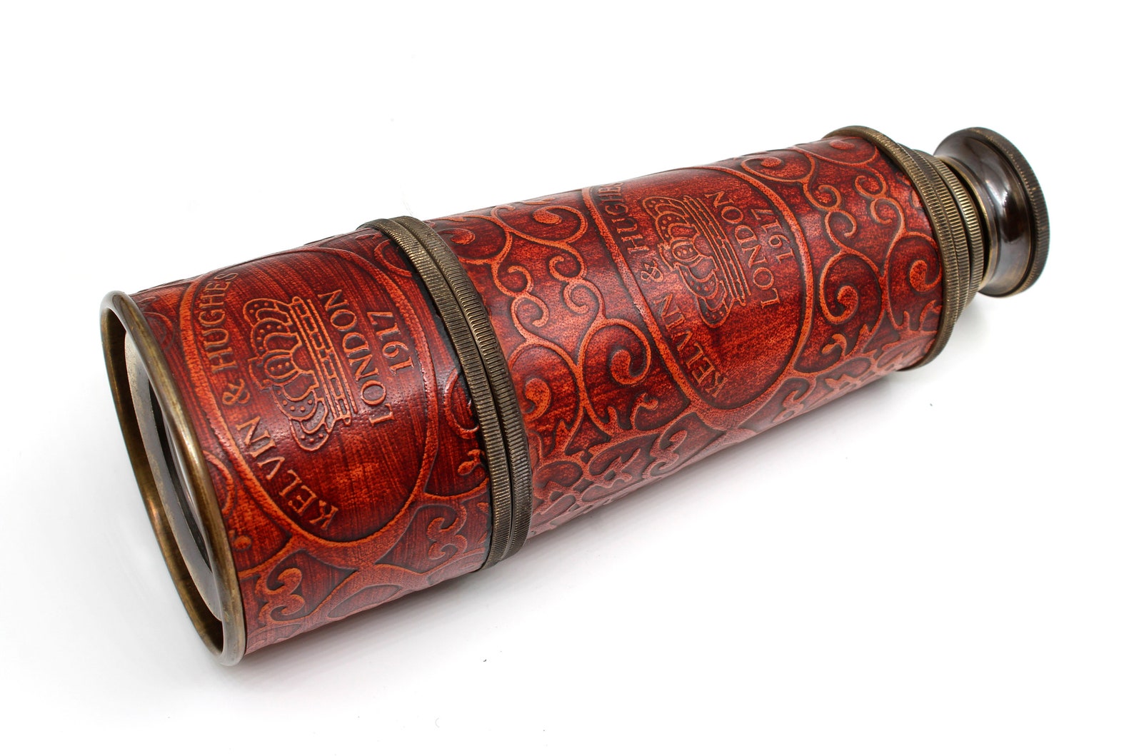 Telescope Half Leather Carving 20 Inches Functional Brass Nautical ...