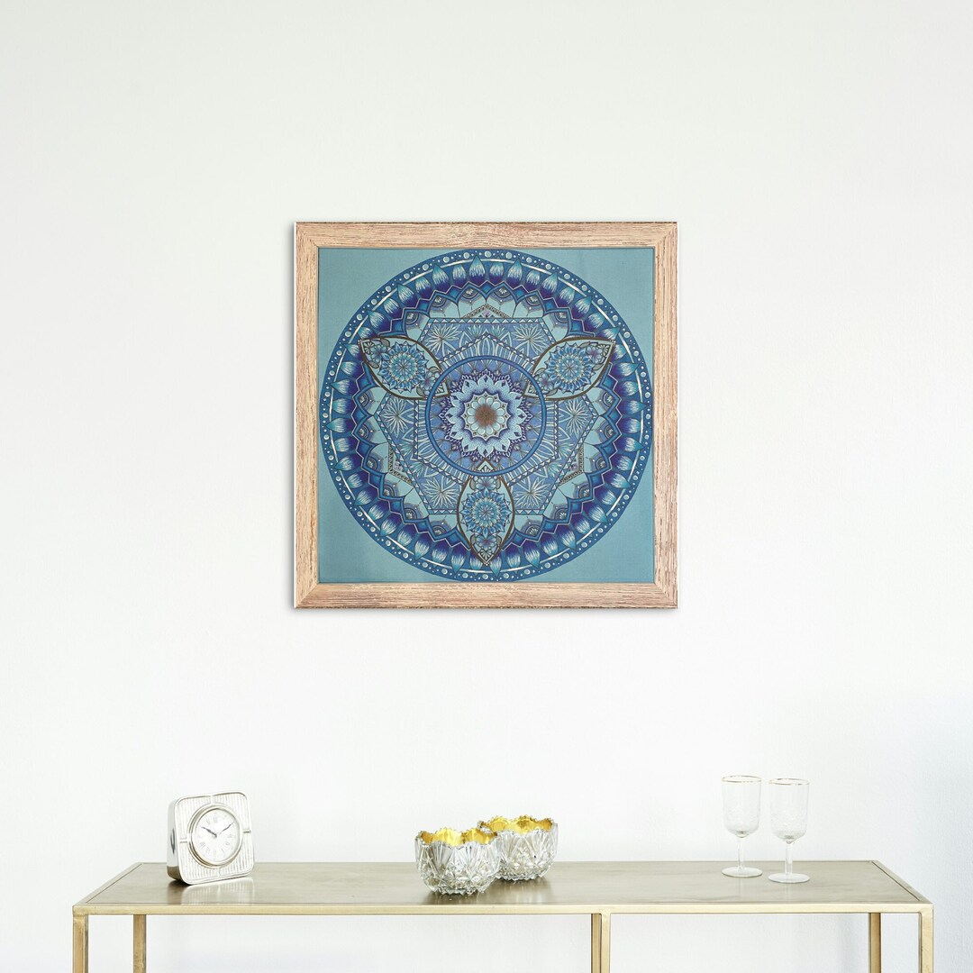 Hand Drawn Blue Mandala Art | Detailed Square Mandala | 11.8x11.8 ...