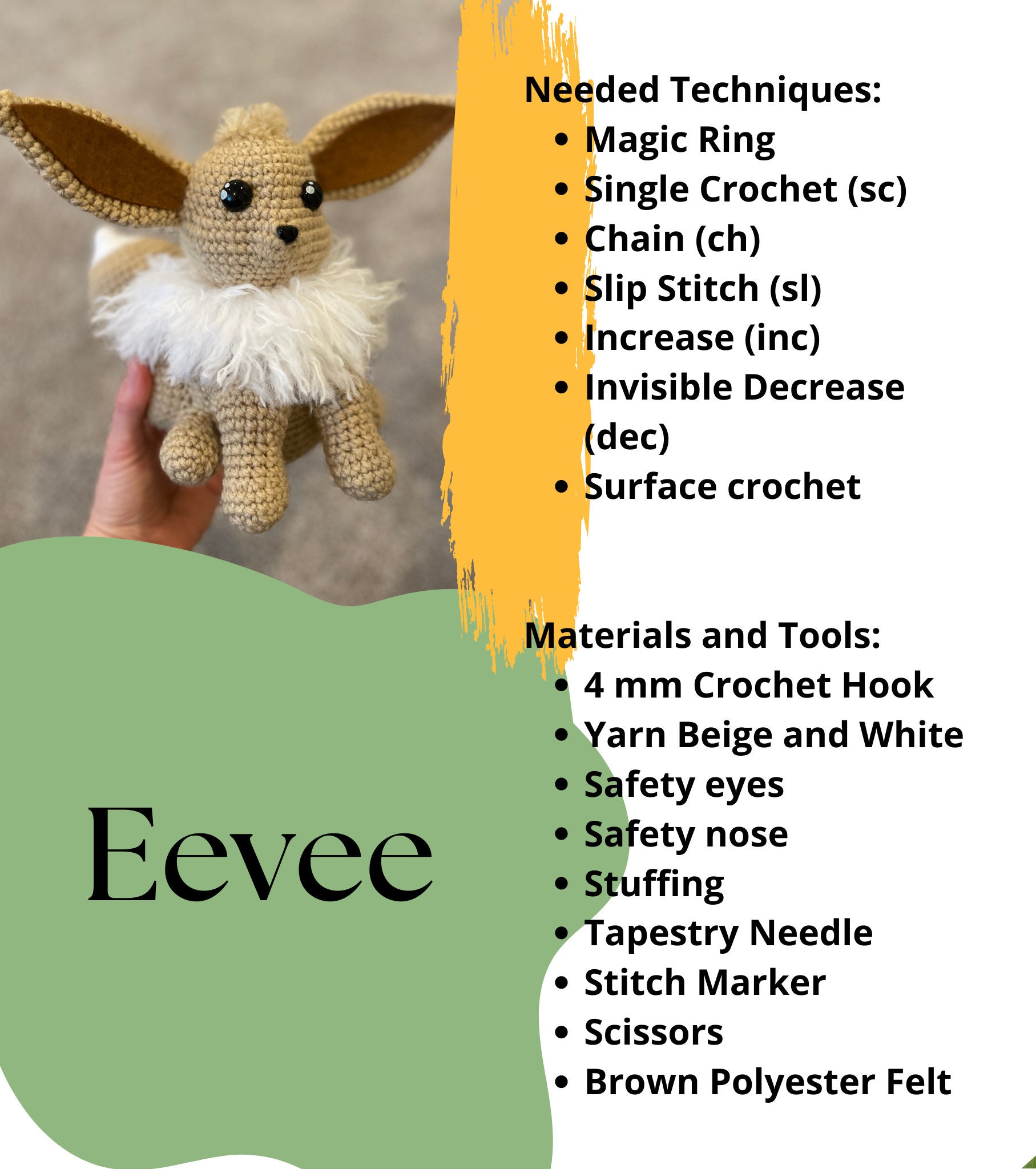 Eevee Crochet Pattern | Digital Download PDF Amigurumi | Anime Pokemon ...