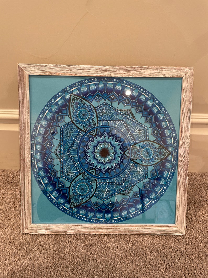 Hand Drawn Blue Mandala Art | Detailed Square Mandala | 11.8x11.8 ...