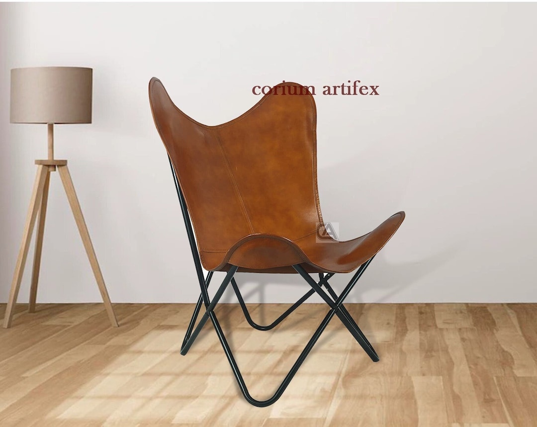 CORIUM Artifex-handmade Stylish Tan Leather Butterfly Chair Modern and Comfortable Accent Chair ...