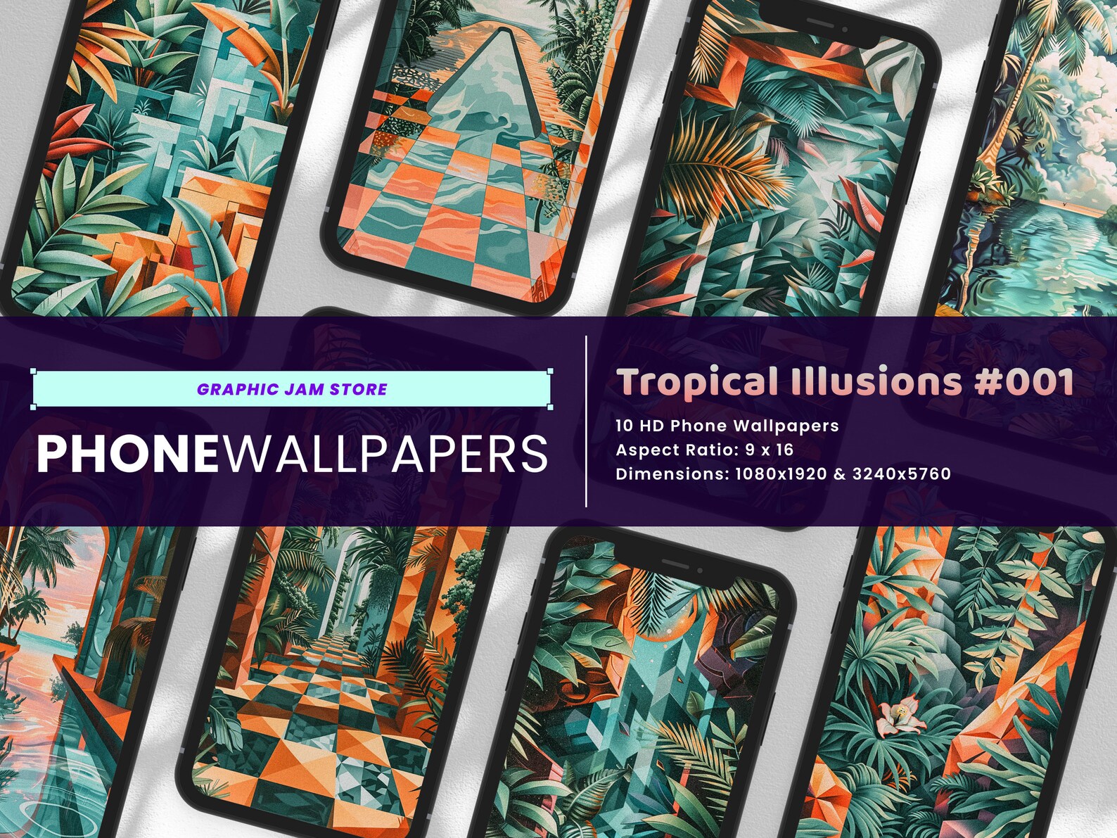 Phone Wallpapers Tropical Illusions #001 Set of 10, 1080x1920 for ...