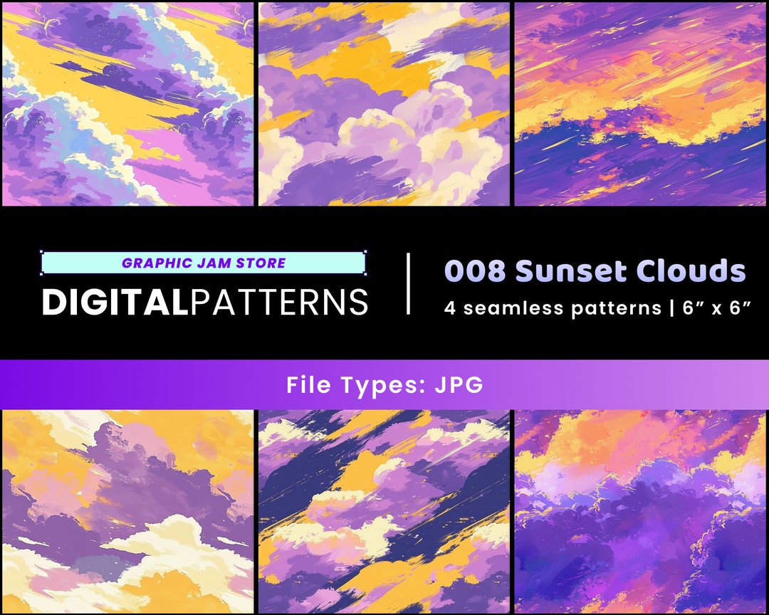 Digital Patterns #008 - Sunset Clouds Bundle of 6, Digital Patterns for ...