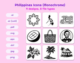 Philippines Icons (colored), Bundle of 9, 8 File Formats, Digital ...