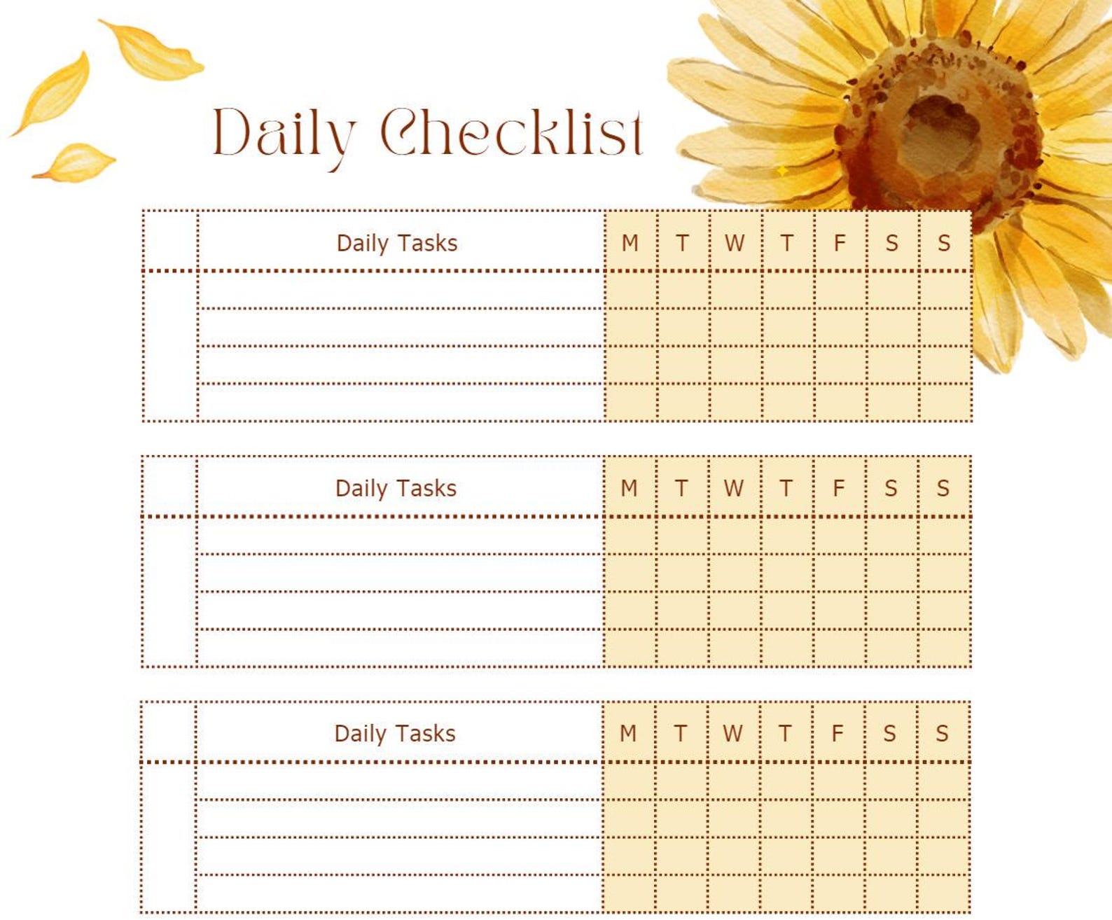 Checklist Sunflower Daily Checklist - Digital Printable | Focused Daily ...