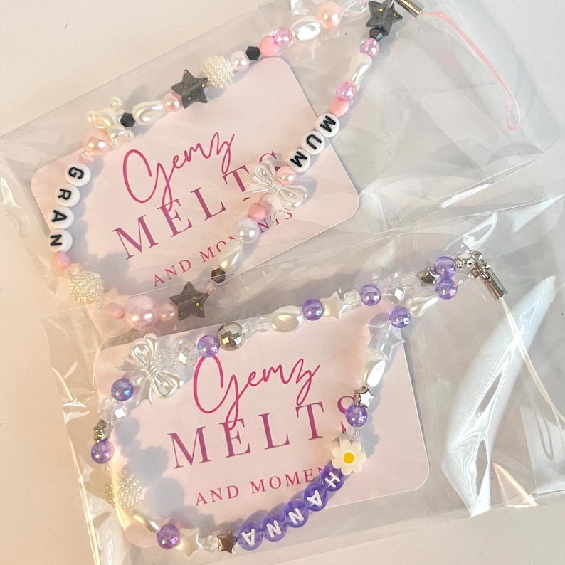 Personalised Mum Handmade Beaded Phone Charm - Custom Name Wrist Strap ...