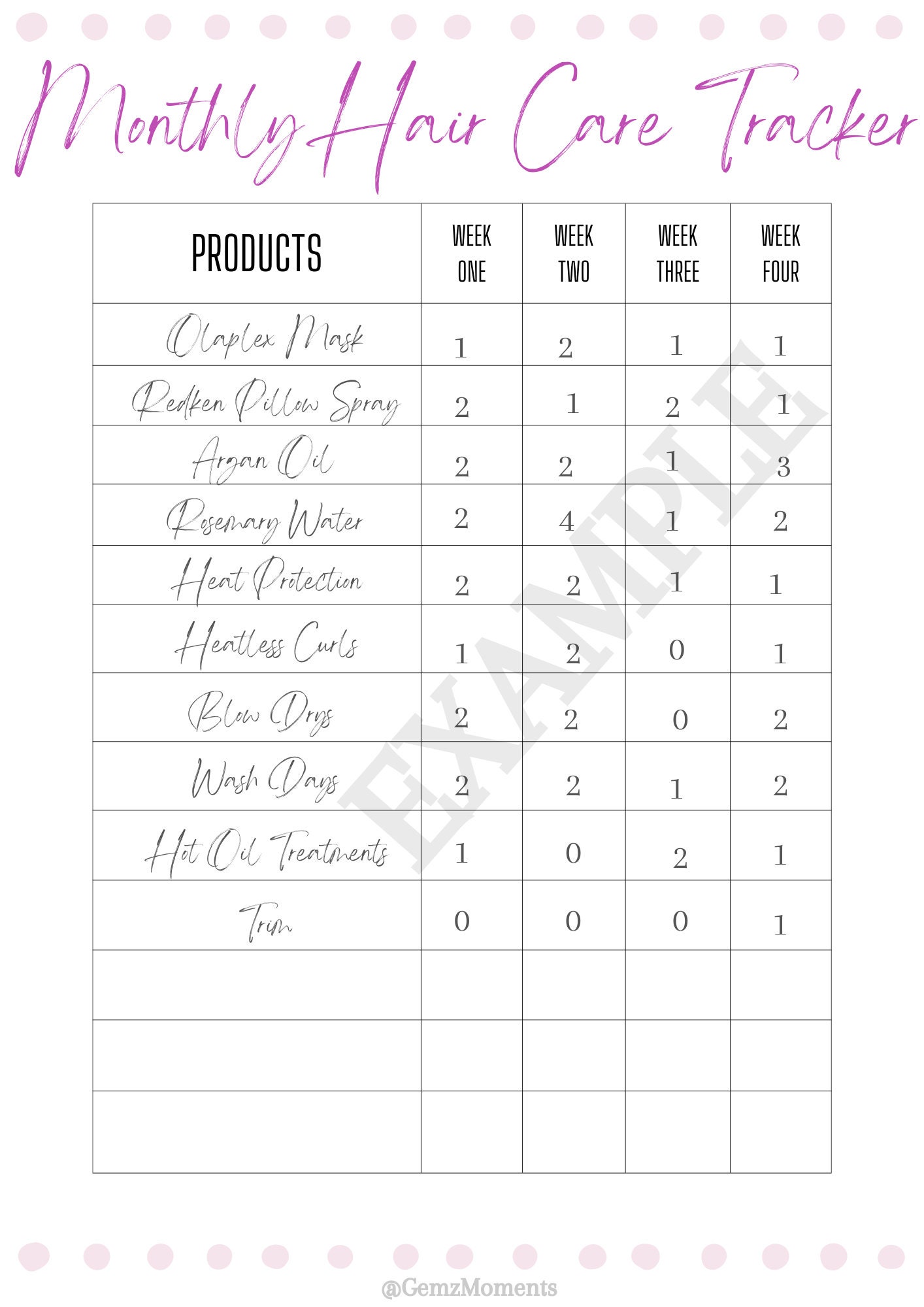Haircare Tracker Printable Weekly Planner Digital, Digital Planner ...