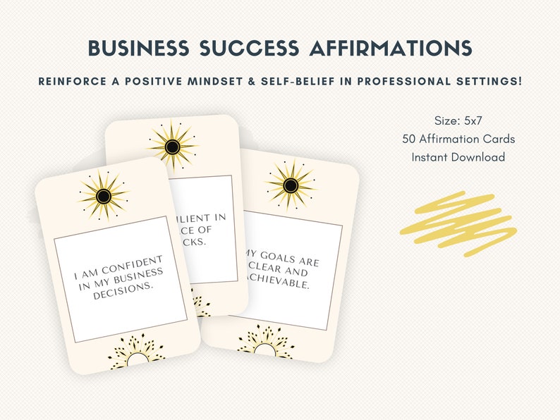 Business Success Affirmation Cards for Adults - 50-card Pack, Printable ...