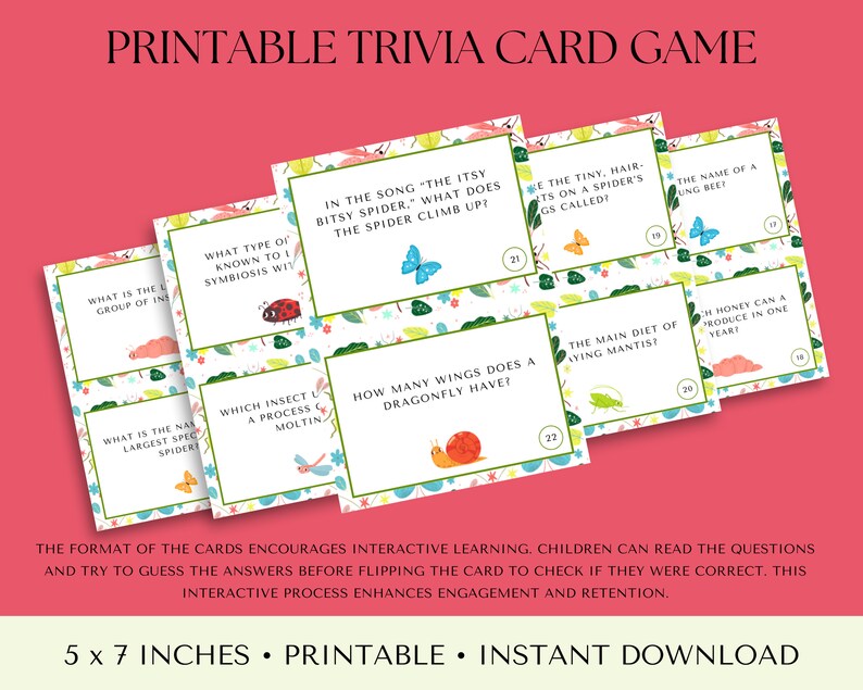 Bugs & Insects Trivia Cards Set, Trivia Game Printable, Trivia Night ...