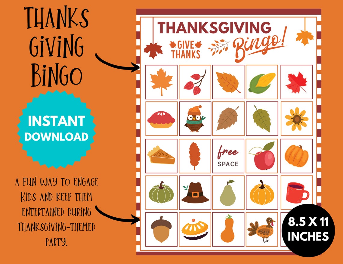 Printable Thanksgiving Bingo Cards, Festive Holiday Party Game, Fall ...