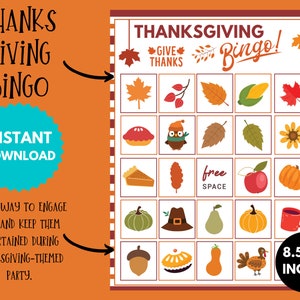 Printable Thanksgiving Bingo Cards, Festive Holiday Party Game, Fall ...