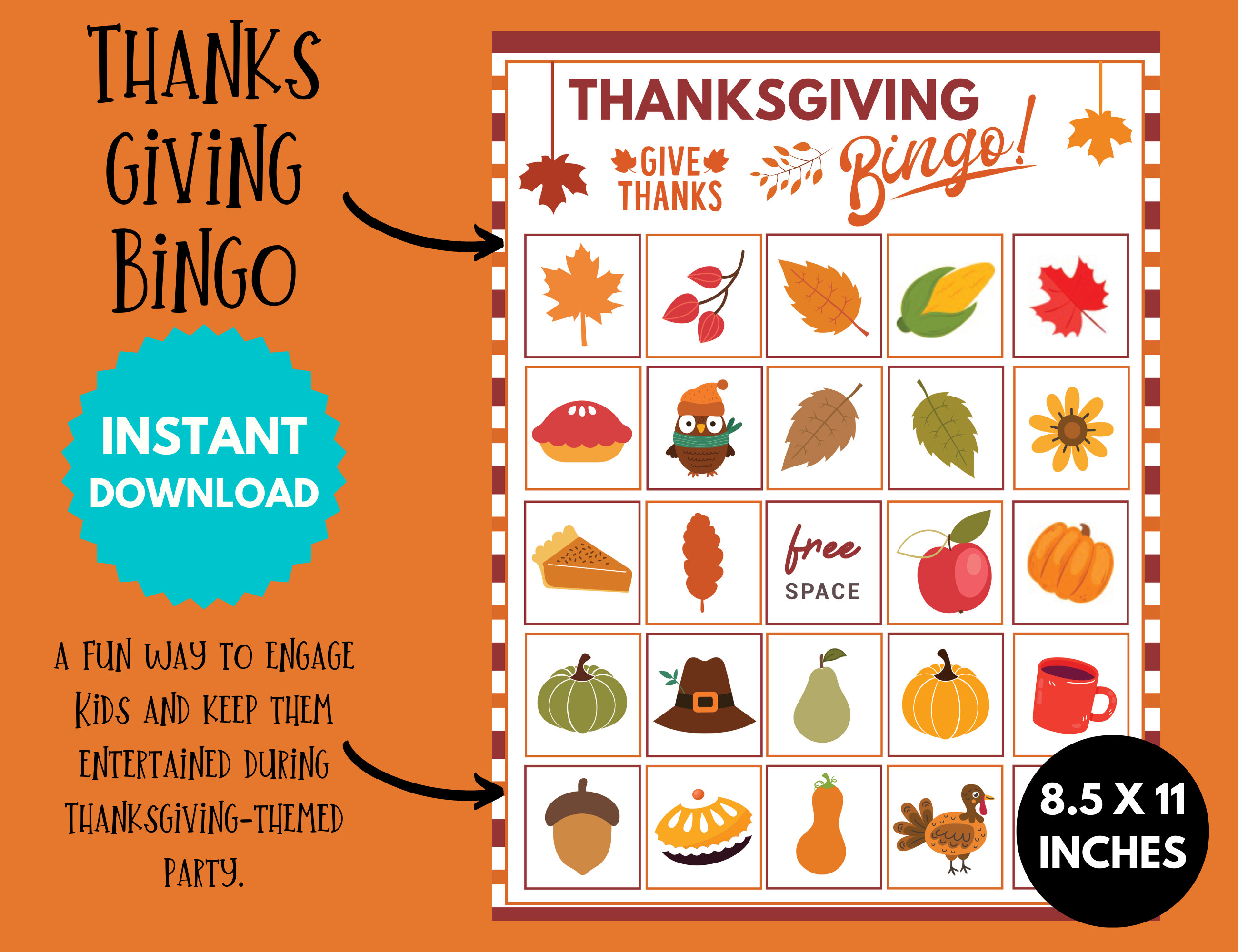 Printable Thanksgiving Bingo Cards, Festive Holiday Party Game, Fall ...