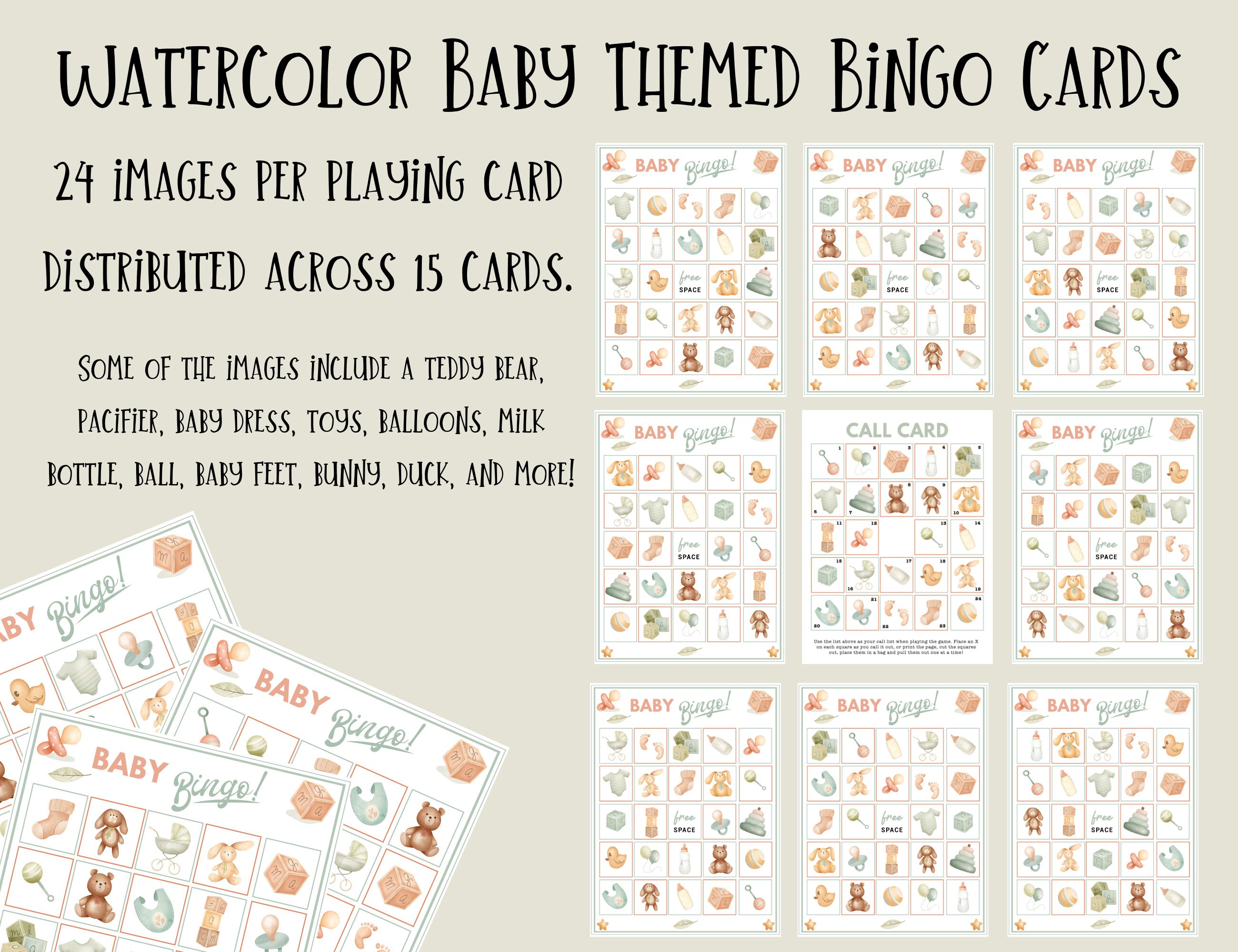 Baby Shower Bingo Printable, Baby Bingo Printable, Baby Shower Gift ...