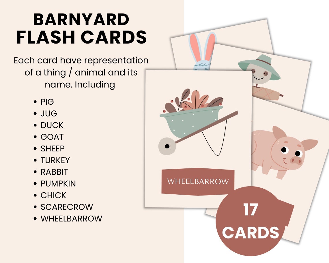 Barnyard Friends Flash Cards | Farm Animals Flash Cards | Preschool ...