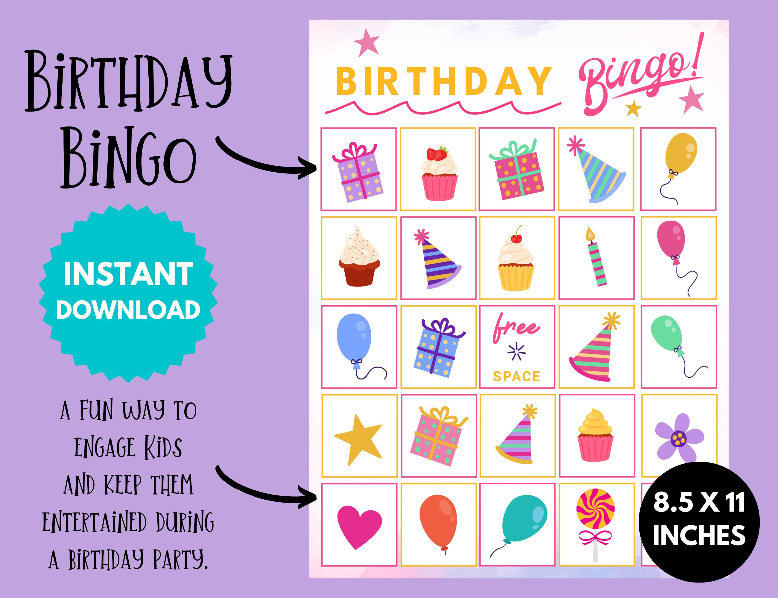 Printable Birthday Bingo Cards, Fun Party Board Game for Kids, Happy ...