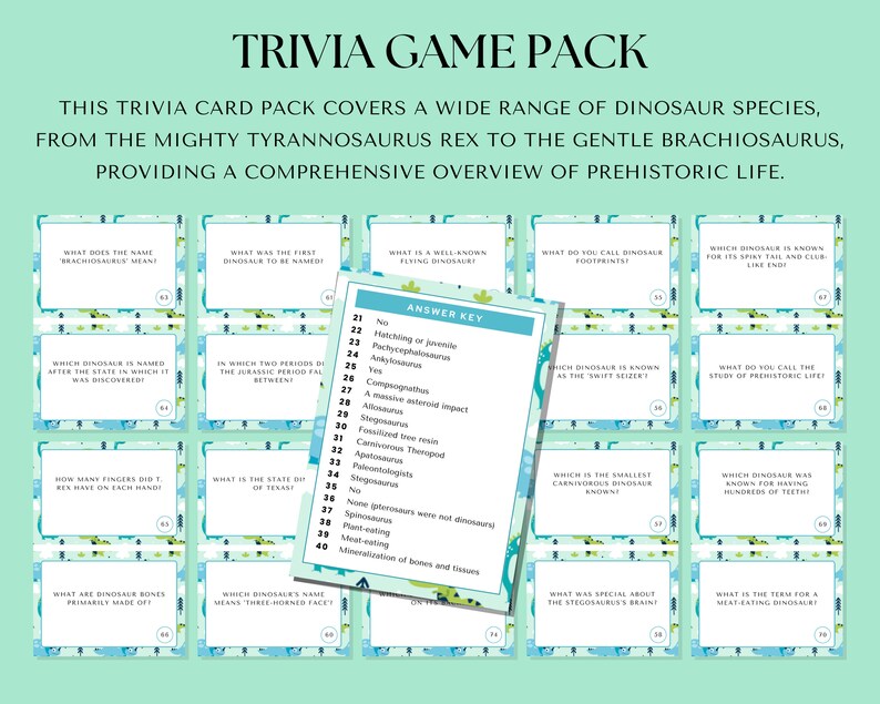 Dinosaur Trivia Card Set, Trivia Game Printable, Trivia Night, Question ...