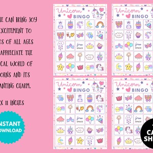 Unicorn Bingo Cards, Printable Unicorn Birthday Game, Magical Party ...