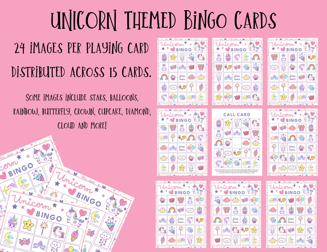 Unicorn Bingo Cards, Printable Unicorn Birthday Game, Magical Party ...