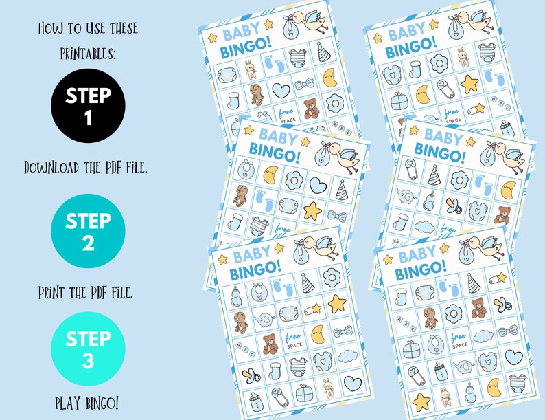 Baby Shower Bingo Printable, Baby Boy Bingo Printable, Baby Shower Gift ...