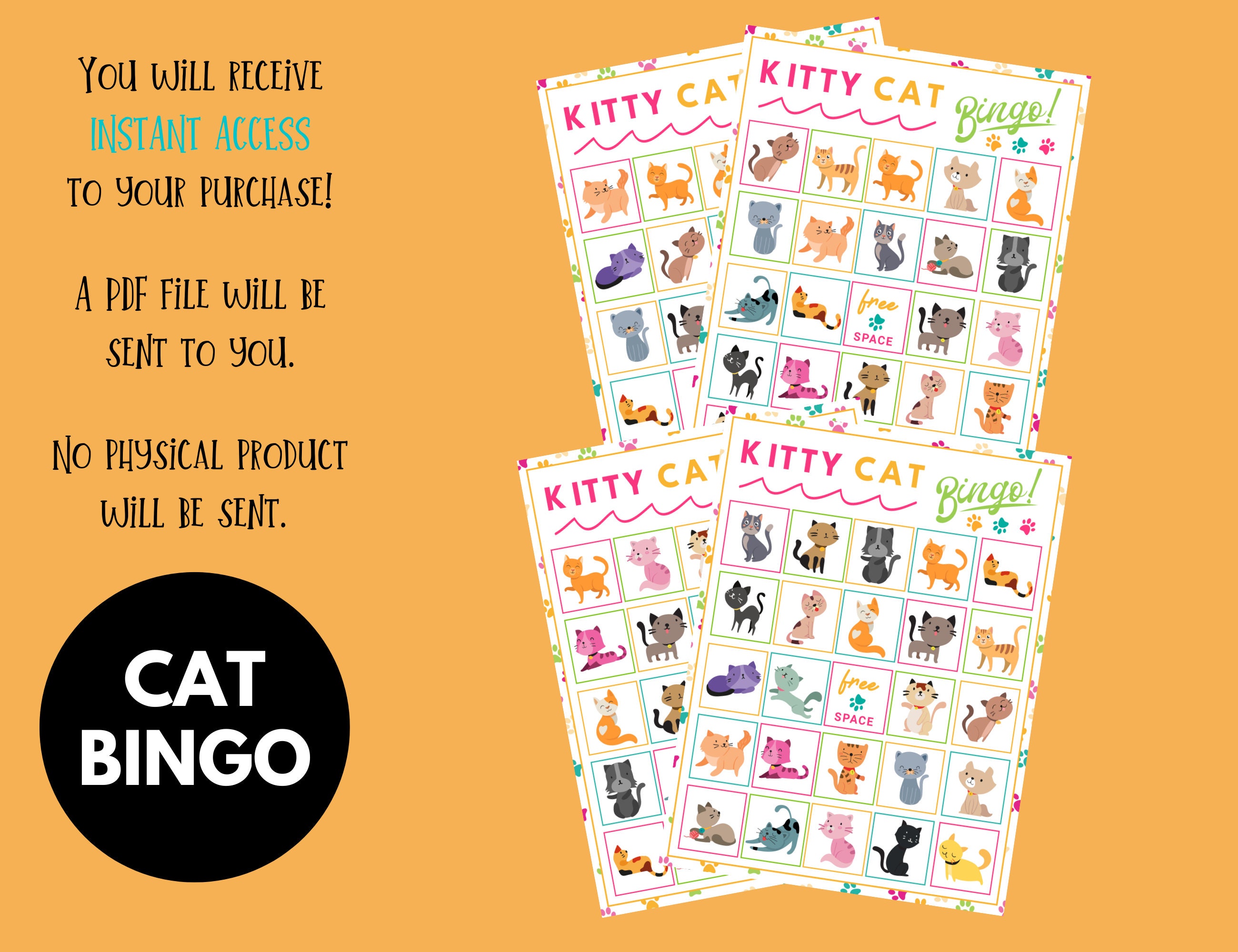Kitty Cat Bingo Cards, Purrfectly Fun Kitten Activities Gift, Birthday ...