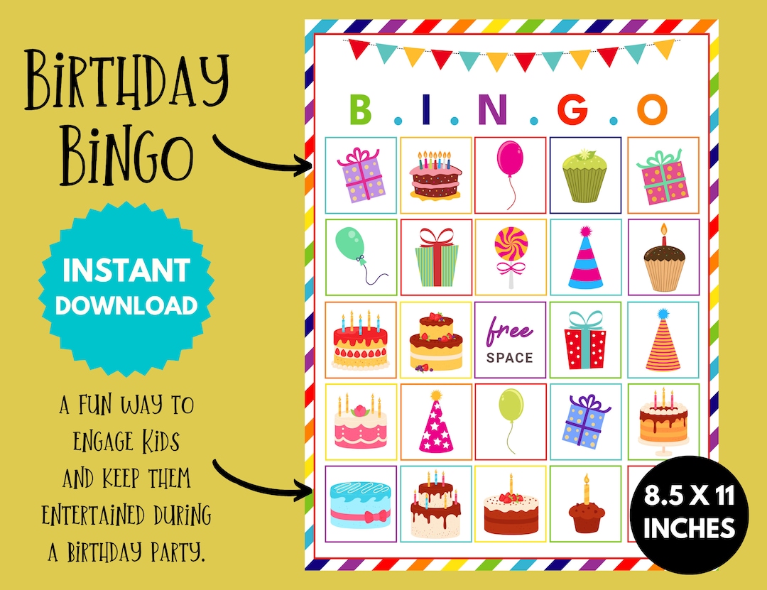 Printable Birthday Bingo Cards, Fun Party Board Game for Kids, Happy ...
